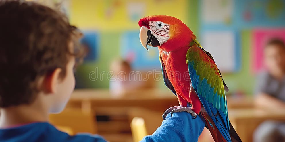 Colorful Macaw Parrot in a Classroom Setting Stock Illustration ...