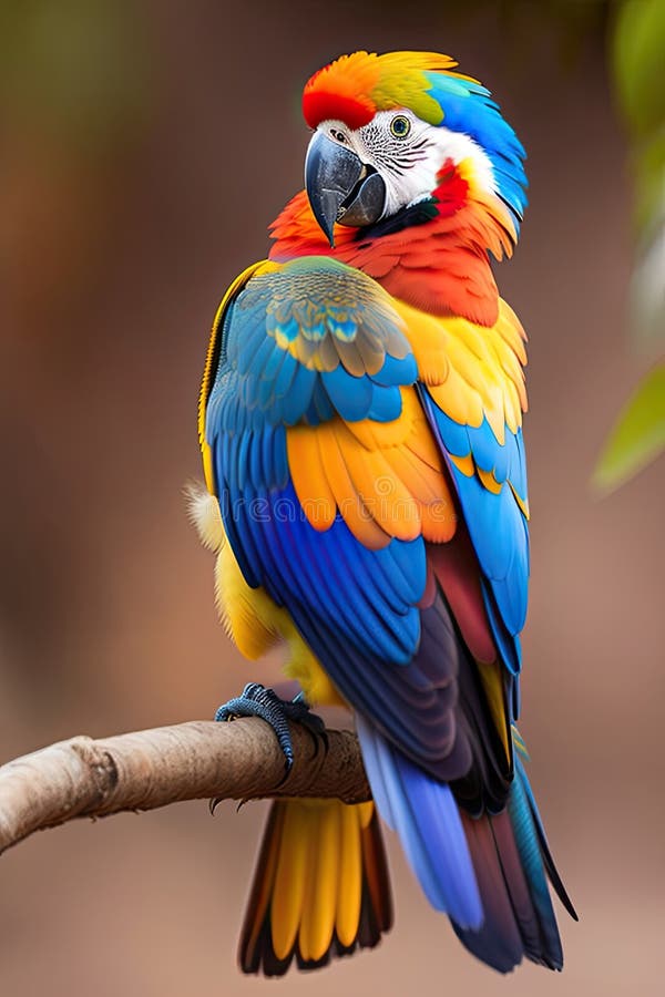 Colorful Macaw Parrot Sitting on a Branch in the Forest Stock ...