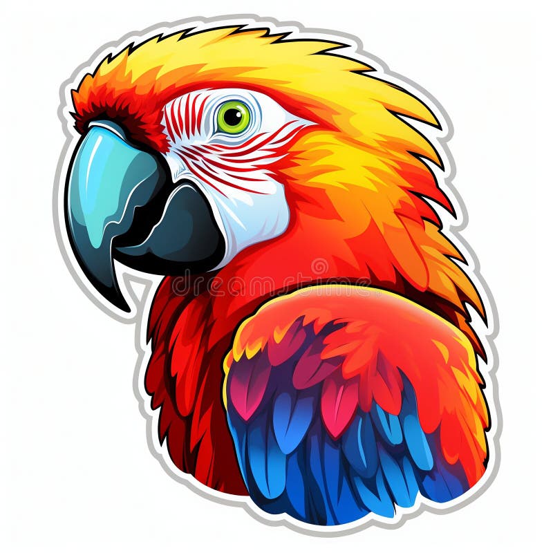 Colorful Macaw Parrot Sticker on White Background. Generative Ai Stock ...