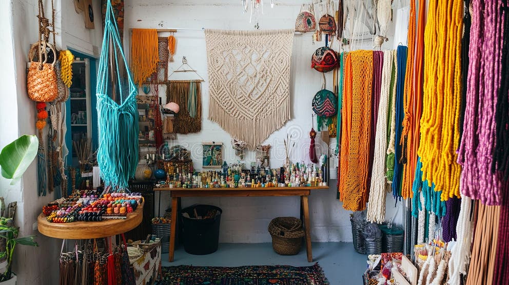 A Colorful Macrame-making Corner with Strings, Beads, and Hanging Stock ...