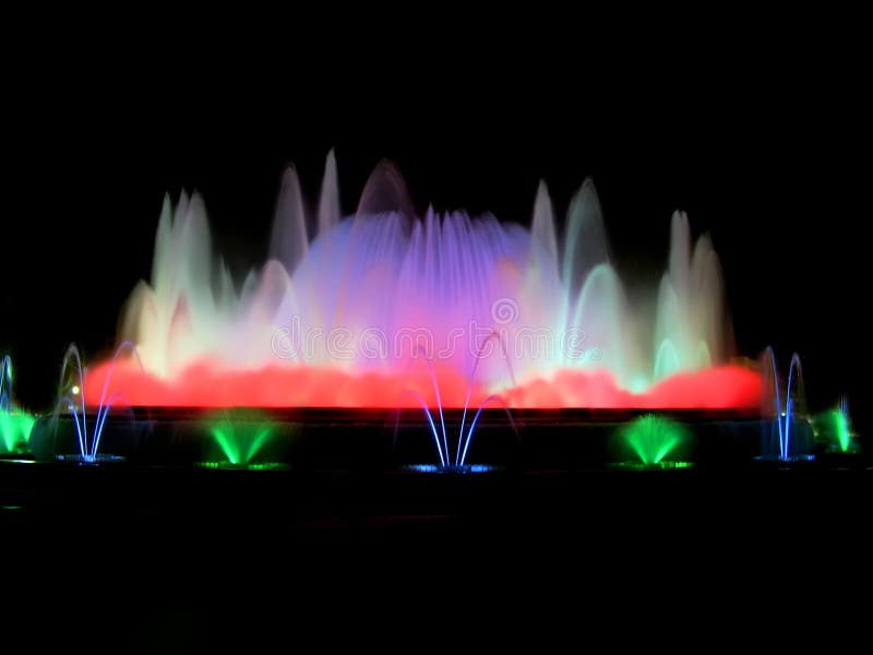 Colorful Fountain in Barcelona Stock Image - Image of illuminated ...