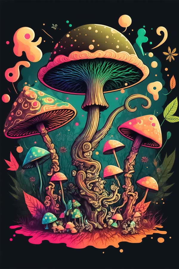 Colorful Magic Mushrooms, AI Generated Illustration Stock Illustration ...