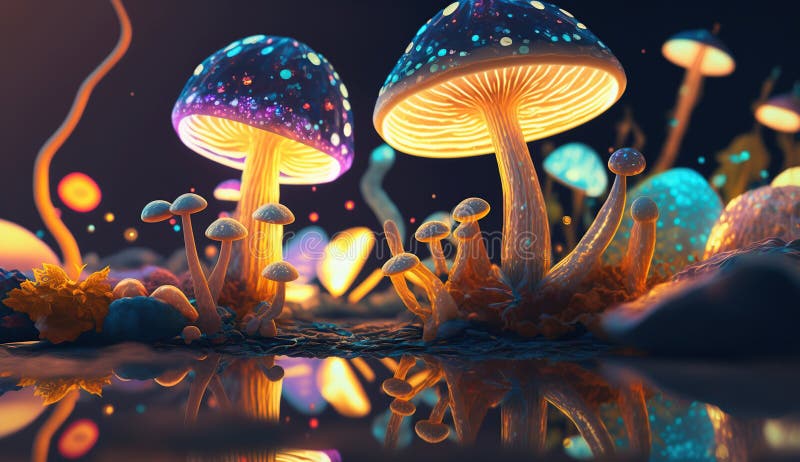Colorful Magic Mushrooms Was a Breathtaking. Generative Ai Stock ...