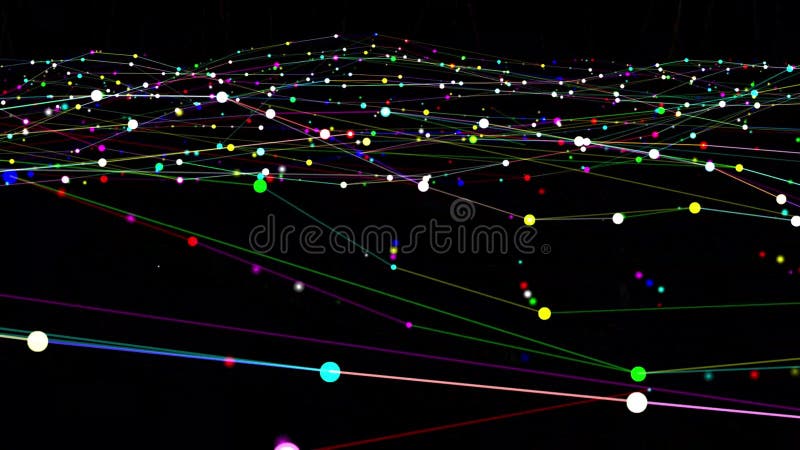 Colorful Magic Particles with Grid Lines on Plain Black Background ...