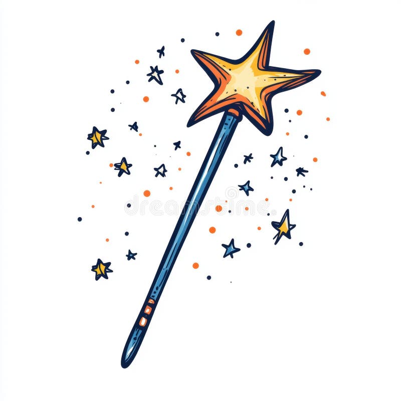 Colorful Magic Wand with a Star Tip and Swirling Stars Stock ...