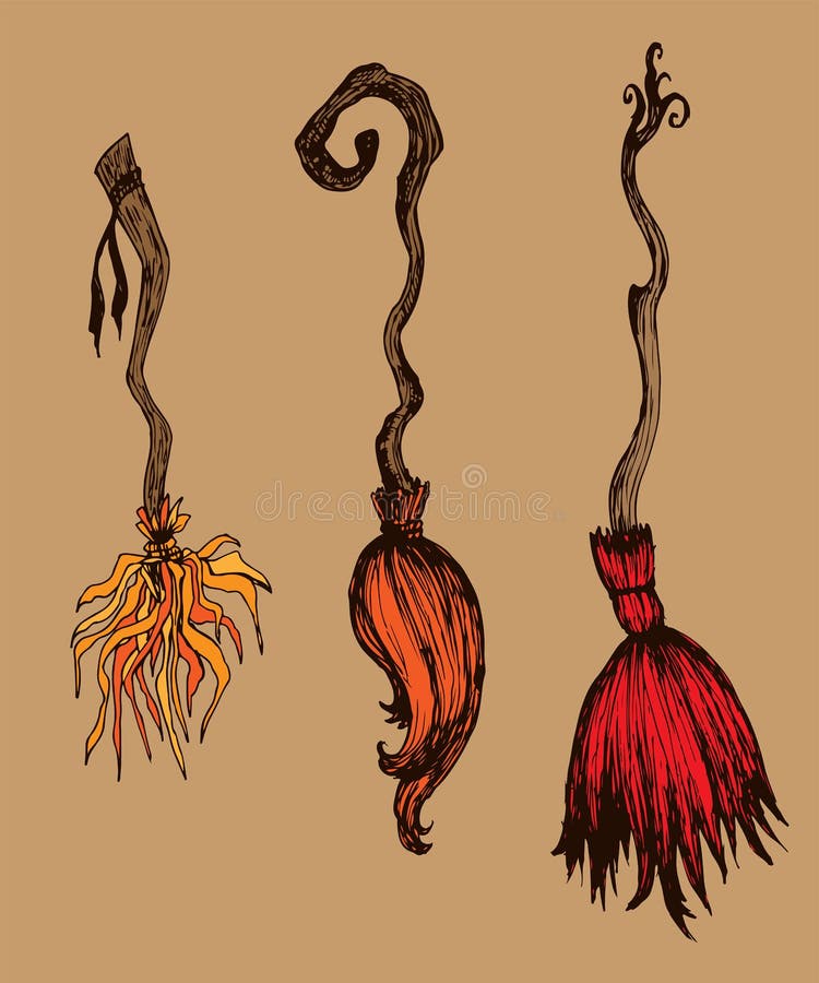 Colorful Magic Witch Brooms Collection, Patterns Isolated. Halloween ...