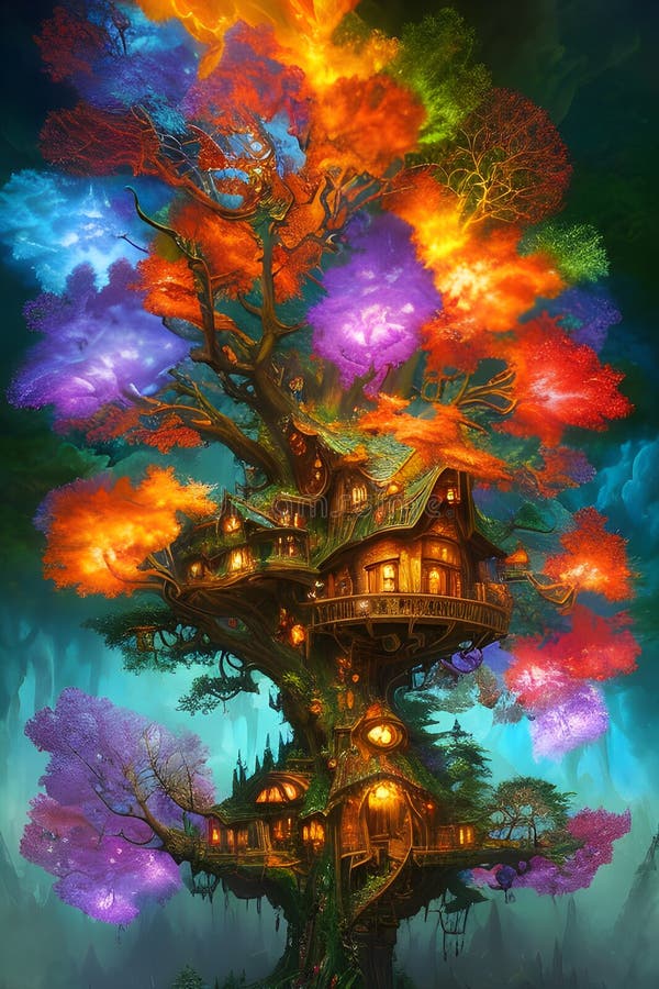 The Colorful Magical Huge Tree with a Kaleidoscope of Colors Bursting ...