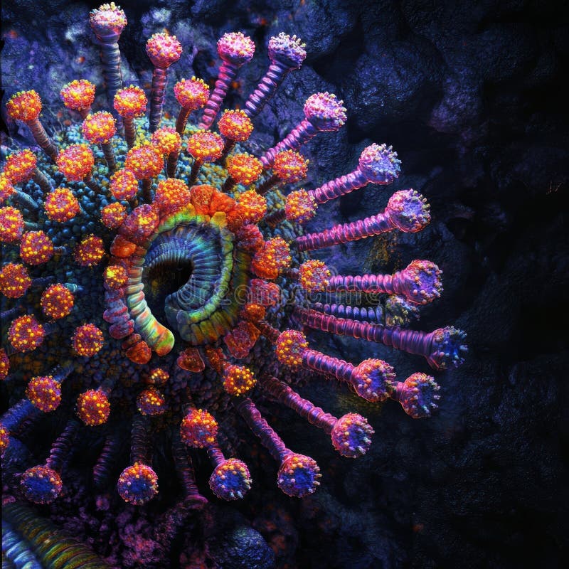 Colorful Magnified Viruses Displayed in a Scientific Format Capturing ...