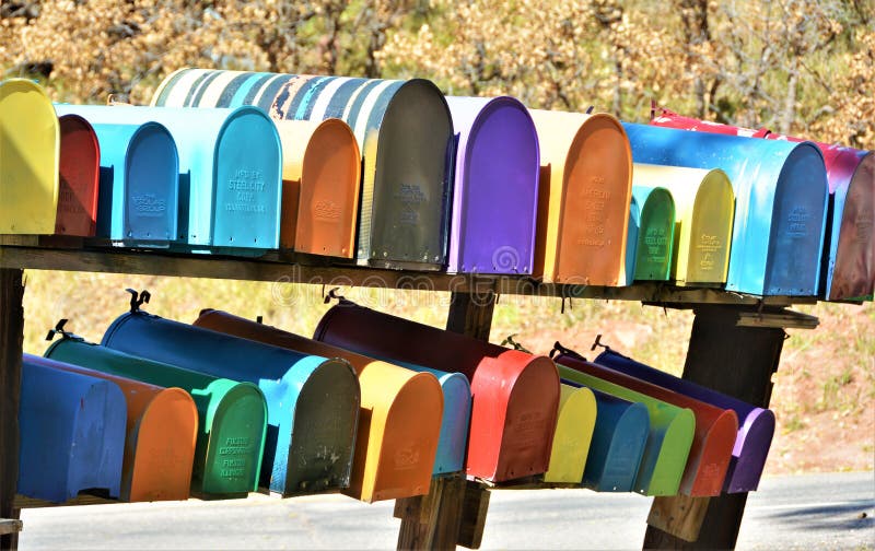Colorful Mailboxes. stock photo. Image of rural, postal - 263450210
