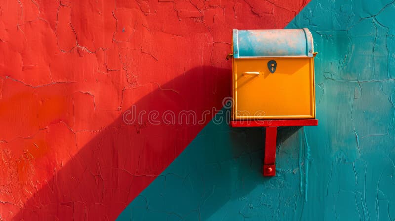 Colorful Mailbox on a Textured Two-tone Wall Stock Photo - Image of ...