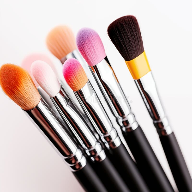 Colorful Makeup Brushes Set on White Background Stock Illustration ...