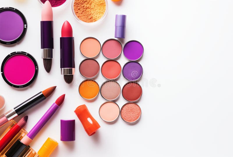Colorful Makeup and Cosmetics Set with Lipsticks and Brushes Stock ...
