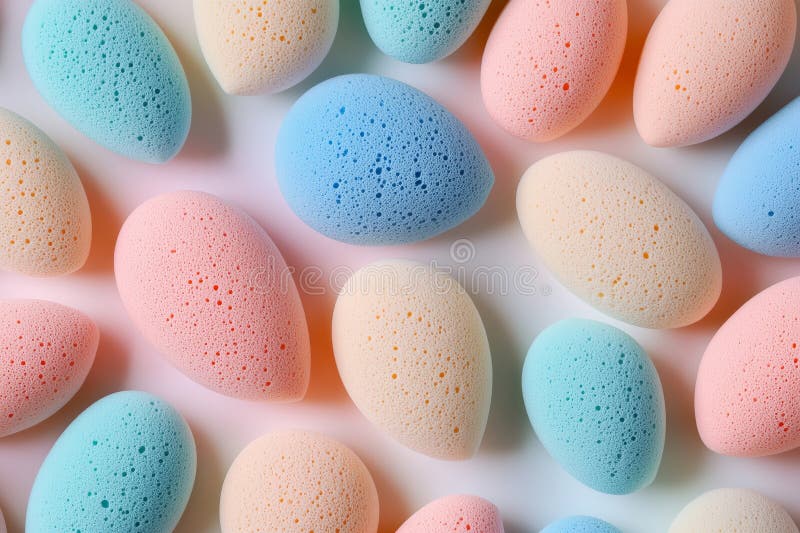 Colorful Makeup Sponges Arranged in a Neat Pattern Displayed on a Light ...