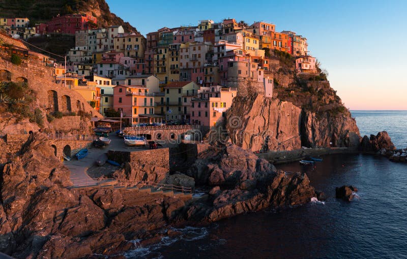 Colorful Manarola on Coastline on Sunset in Italy Editorial Stock Photo ...