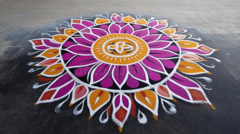 Colorful Mandala Design Painted on Grey Pavement Stock Illustration ...