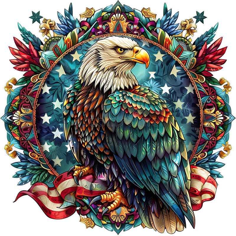 Colorful Mandala with Eagle and Stars Artwork Stock Illustration ...