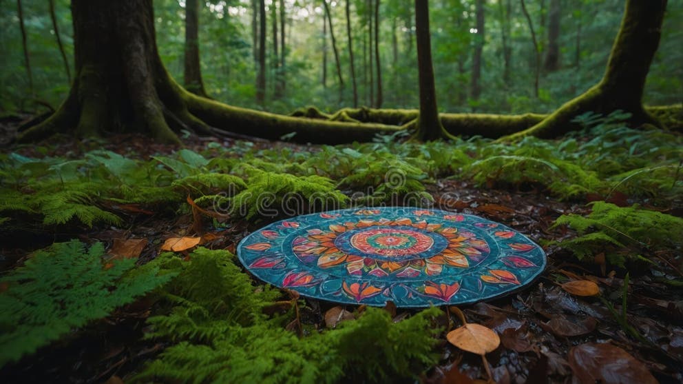 Vibrant Mandala in Serene Forest Setting: a Colorful Circular Design ...