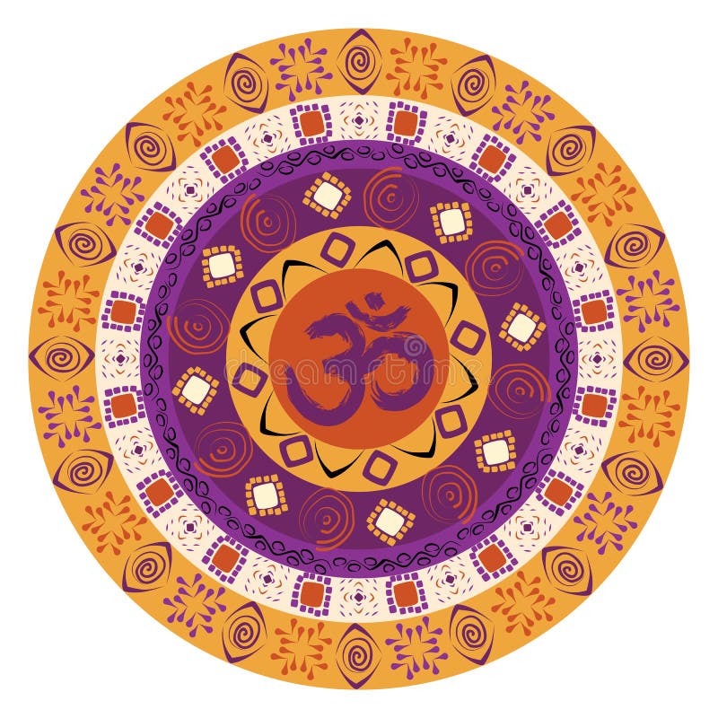 Colorful Mandala with Om Symbol Stock Illustration - Illustration of ...