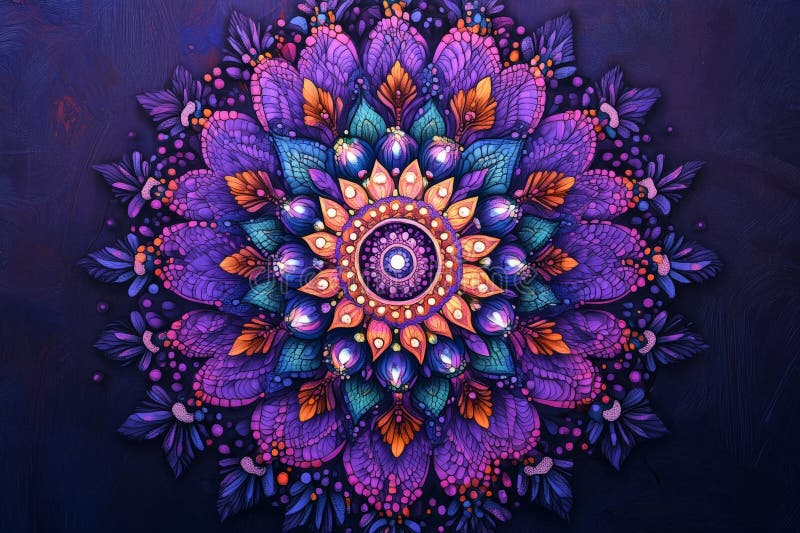 Colorful Mandala Pattern Radiating with Vibrant Hues on a Dark Textured ...