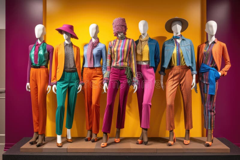 Colorful Mannequin Display with Trendy Outfits Stock Illustration ...