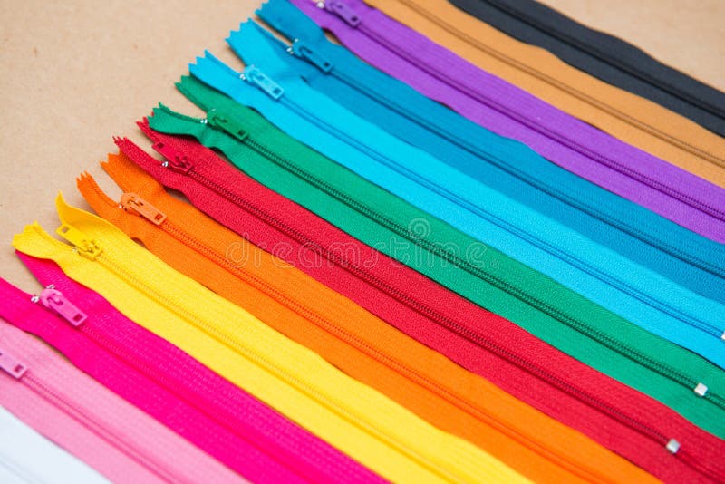 Colorful and Many Zipper for Tailoring Stock Image - Image of brown ...