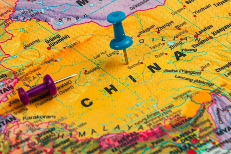 Colorful Map of China Marked with Push Pins for Travel Plans Stock ...