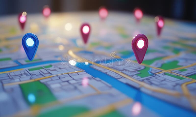 Colorful Map with Location Pins Highlighting Various Points of Interest ...