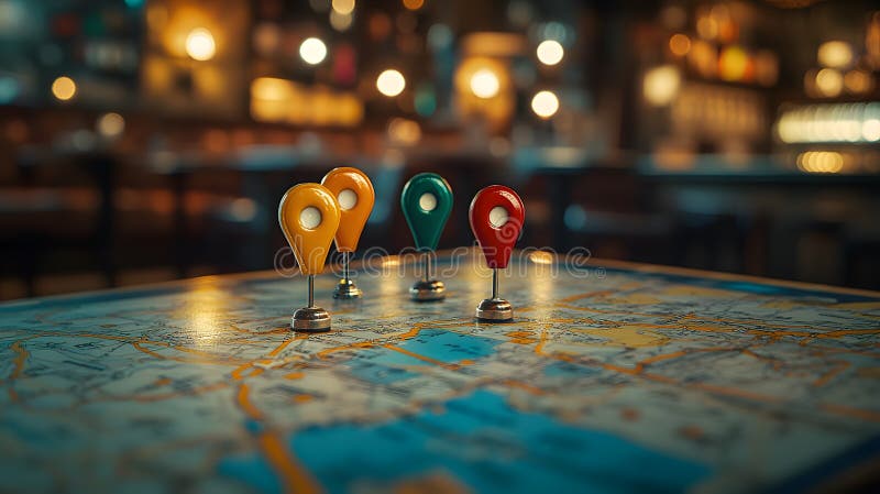 Colorful Map Markers on a Table in a Restaurant Travel and Location ...