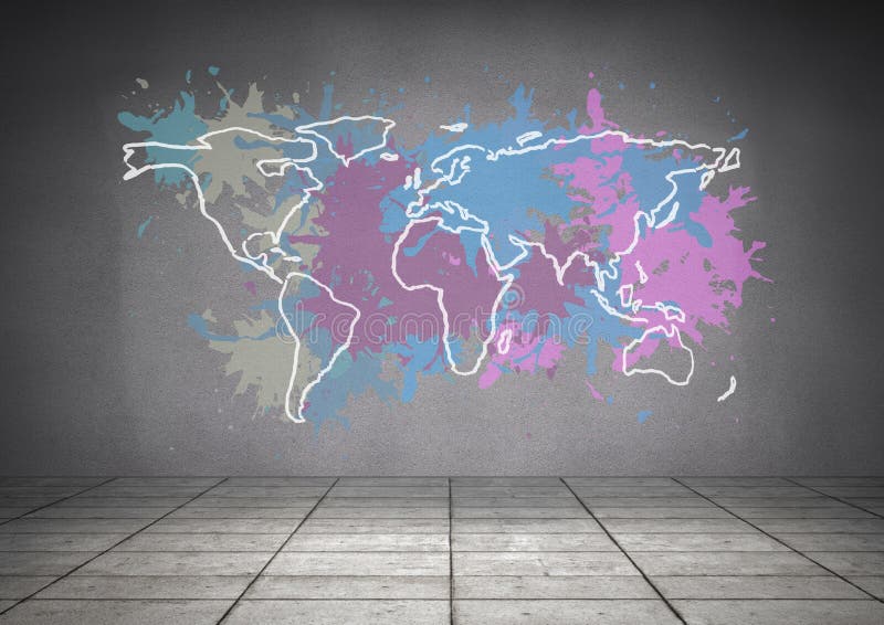 Colorful Map with Paint Splattered Wall Background Stock Image - Image ...