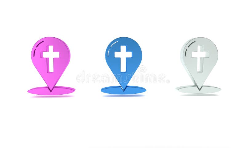 Colorful Map Pointer with Christian Cross Icon Isolated on White ...
