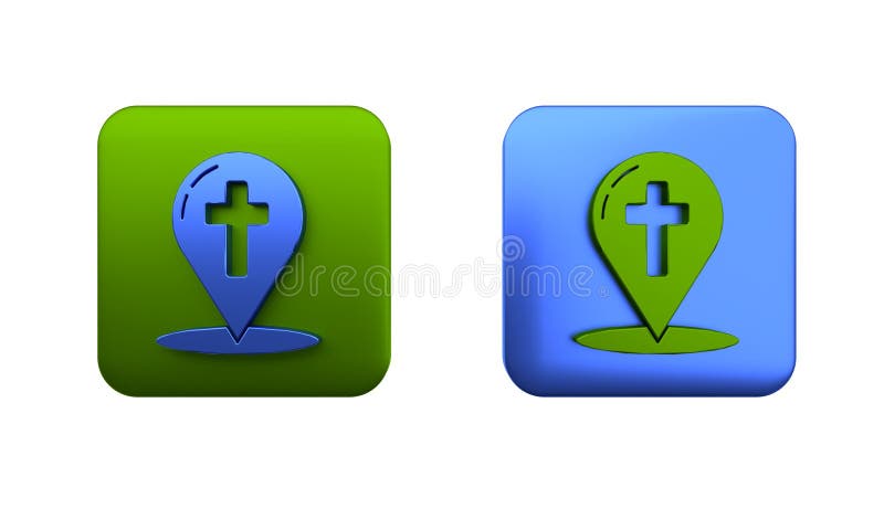 Colorful Map Pointer with Christian Cross Icon Isolated on White ...