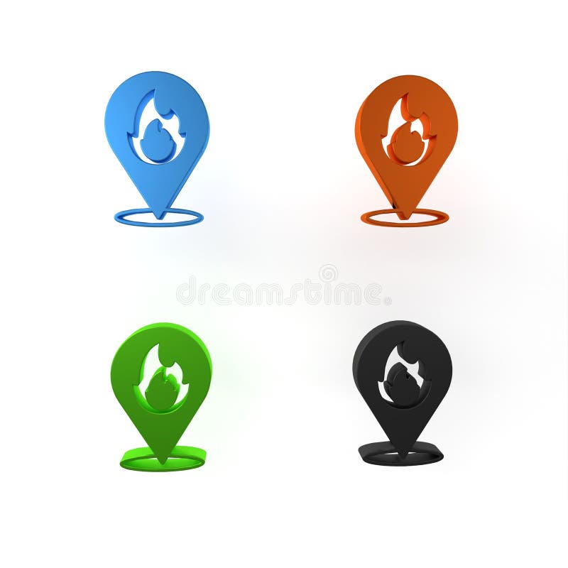 Colorful Map Pointer with Fire Flame Icon Isolated on White Background ...