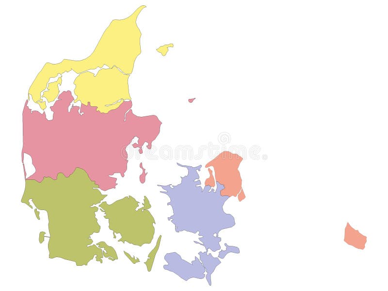 Colorful Map of Regions of Denmark Stock Vector - Illustration of ...
