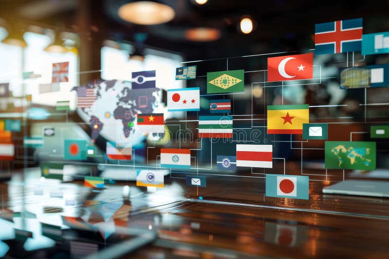 A Colorful Map of the World with Flags from Many Countries Stock Image ...