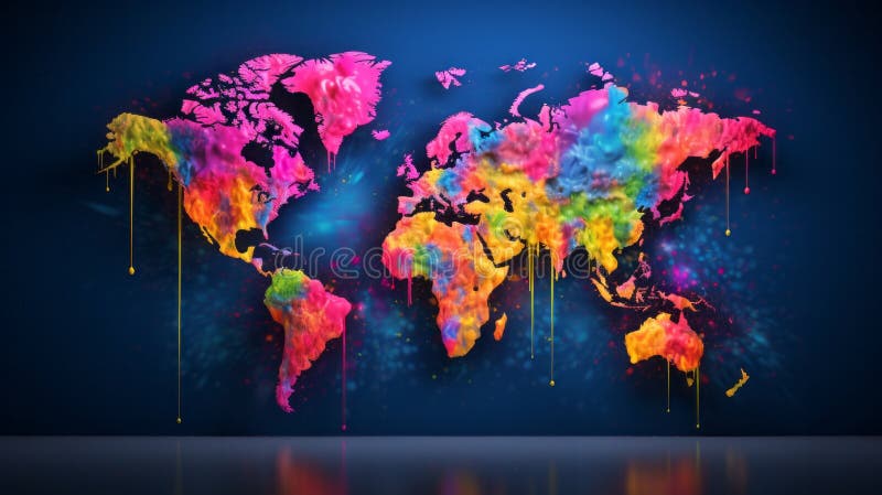 A Colorful Map of the World Painted on a Dark Background Stock Photo ...