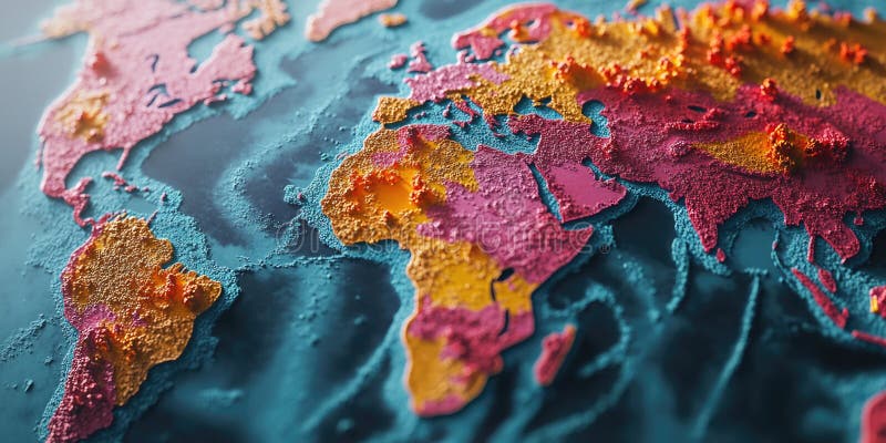 Colorful Map of the World with a Red Dot in the Middle Stock Photo ...