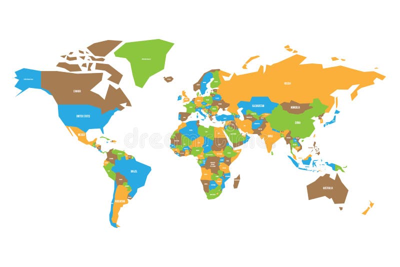 Colorful Map of World. Simplified Vector Map with Country Name Labels ...