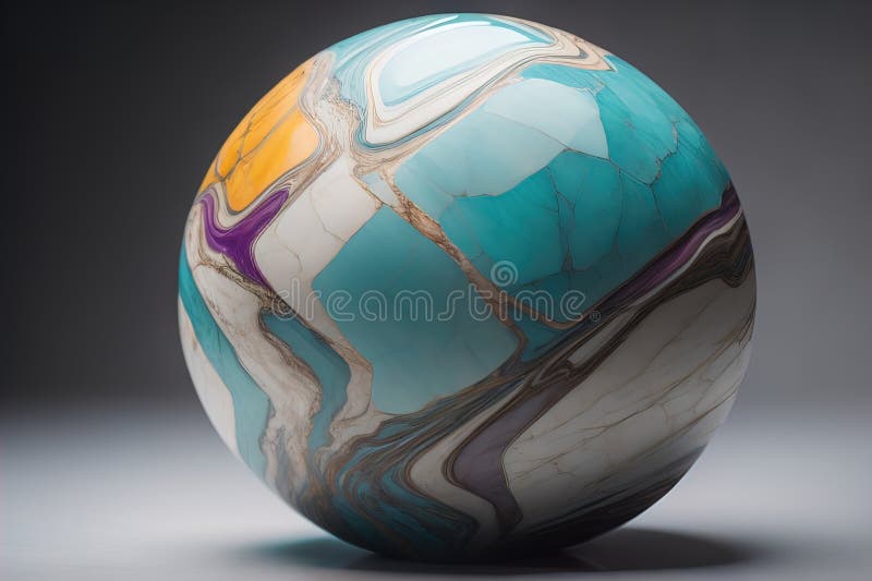 Colorful Marble Ball on a Solid Colour Background. Close-up Stock Photo ...