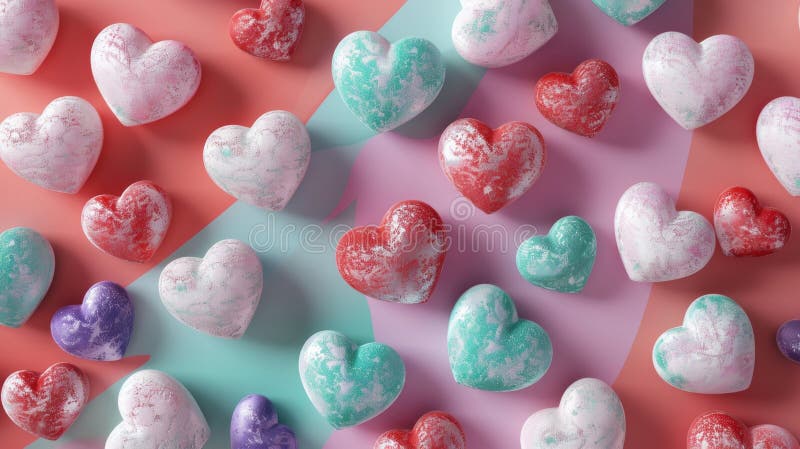 Colorful Marble Heart Decorations on Pastel Background, Generative AI ...