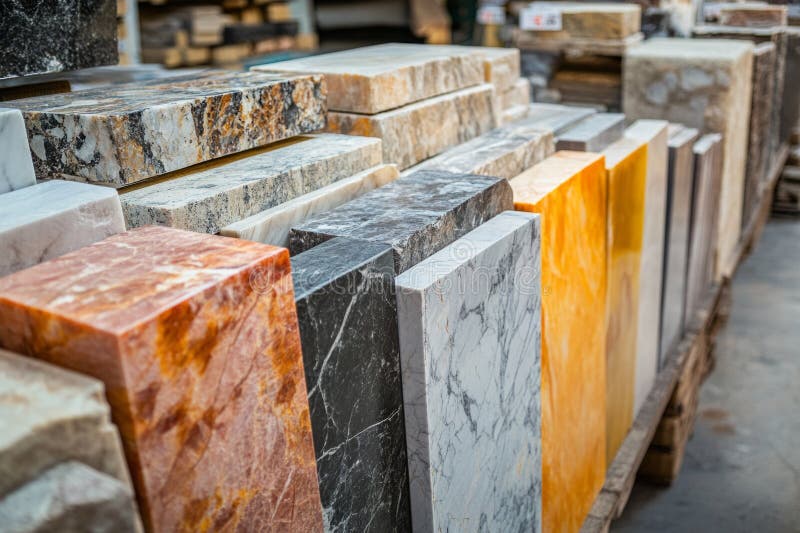 Colorful Marble Slabs Presenting Various Textures are Displayed in a ...