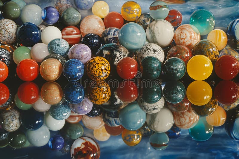 Colorful Marbles Arranged in an Asymmetrical Pattern on a Mirrored ...