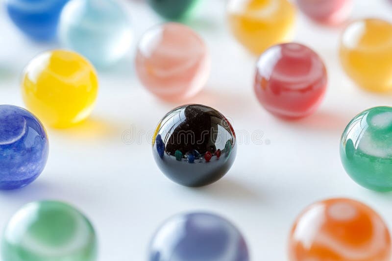 Colorful Marbles Scattered on a Bright Surface. Each Marble Shines ...