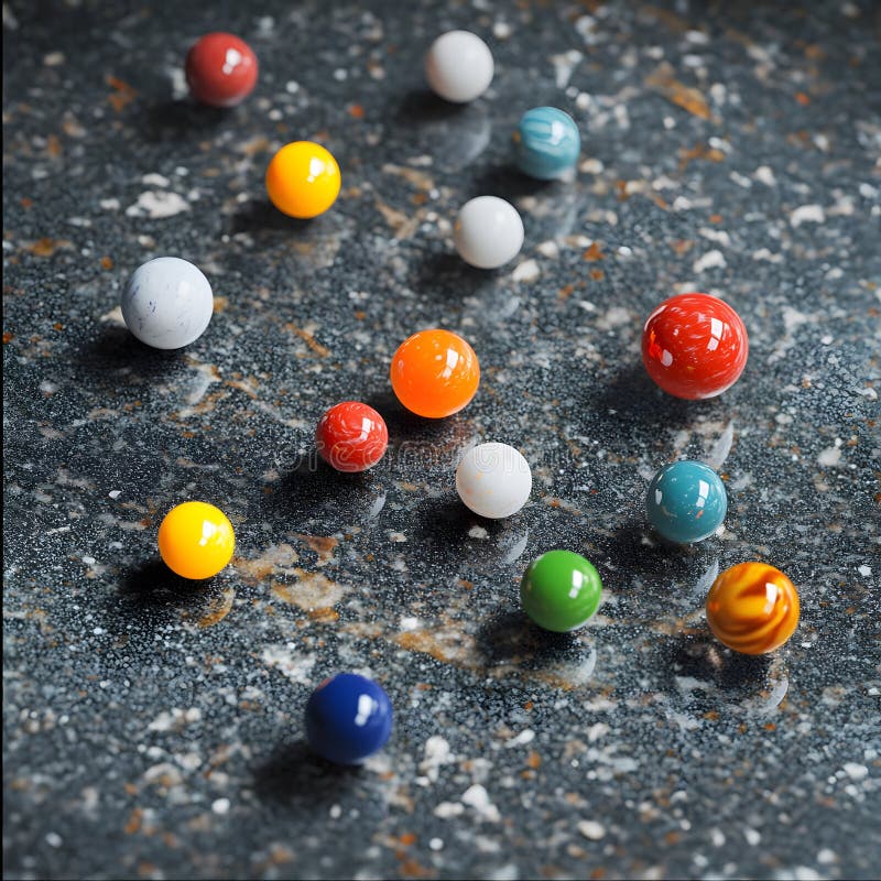 Collection of Colorful Glass Marbles on a Dark, Speckled Countertop ...