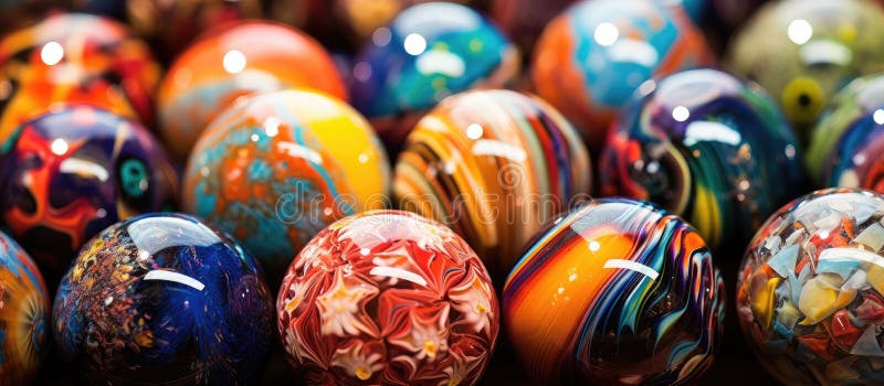 Colorful Marbles Stacked on Table, Creating a Vibrant Pattern Stock ...