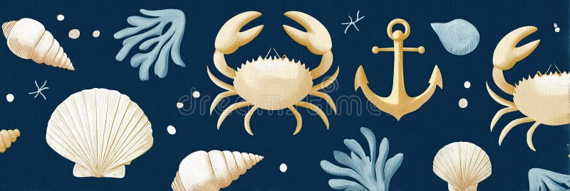 Colorful Marine-themed Pattern Featuring Crabs, Shells, and Seaweed on ...