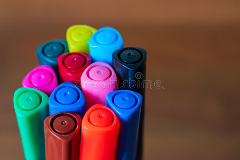 Colorful Marker Pens Isolated on Dark Background. Multi Colors ...