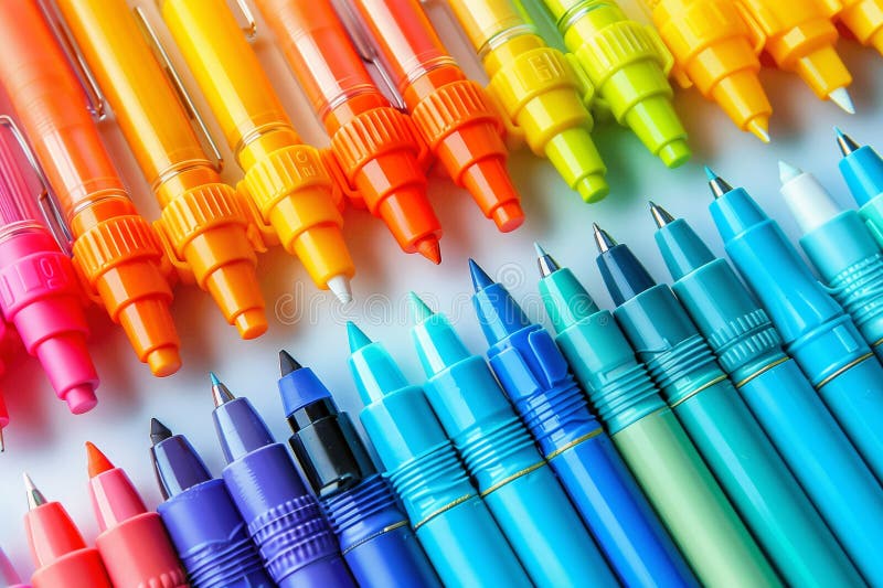 Colorful Markers Arranged in a Rainbow Pattern on a White Surface Stock ...