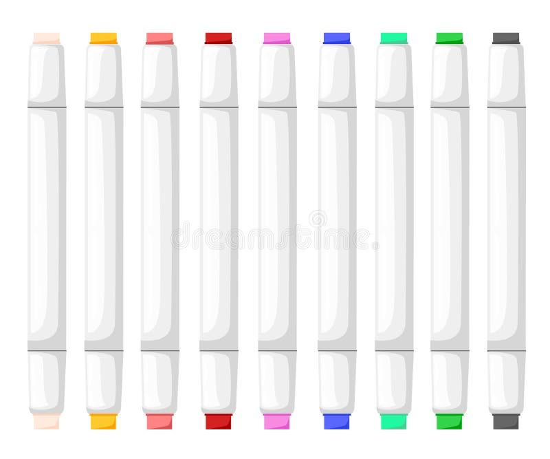 Colorful Markers Isolated. Set of Markers on a Light Background. Vector ...
