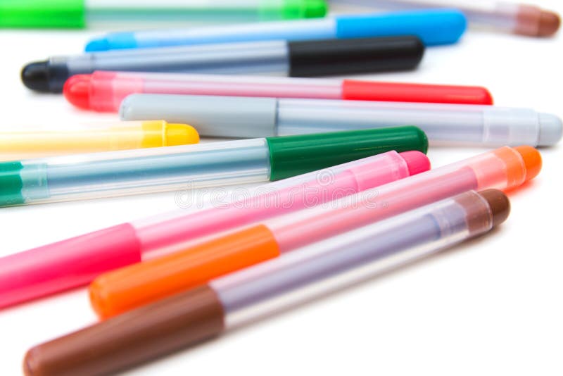 Colorful Markers Scattered on a White Background. Art and Drawing or ...