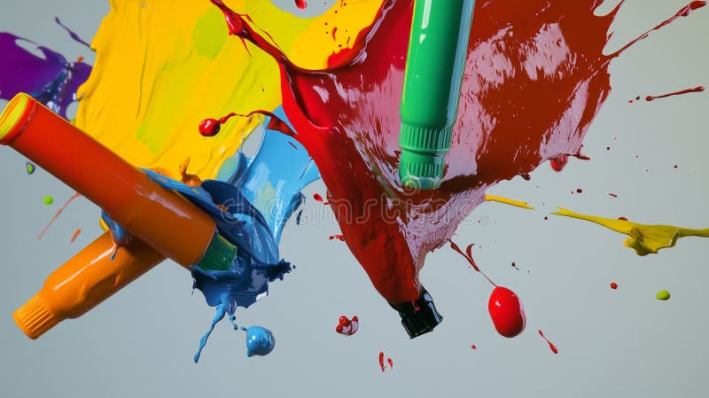 Colorful Markers Splattering Paint in Air Dynamic and Abstract Digital ...